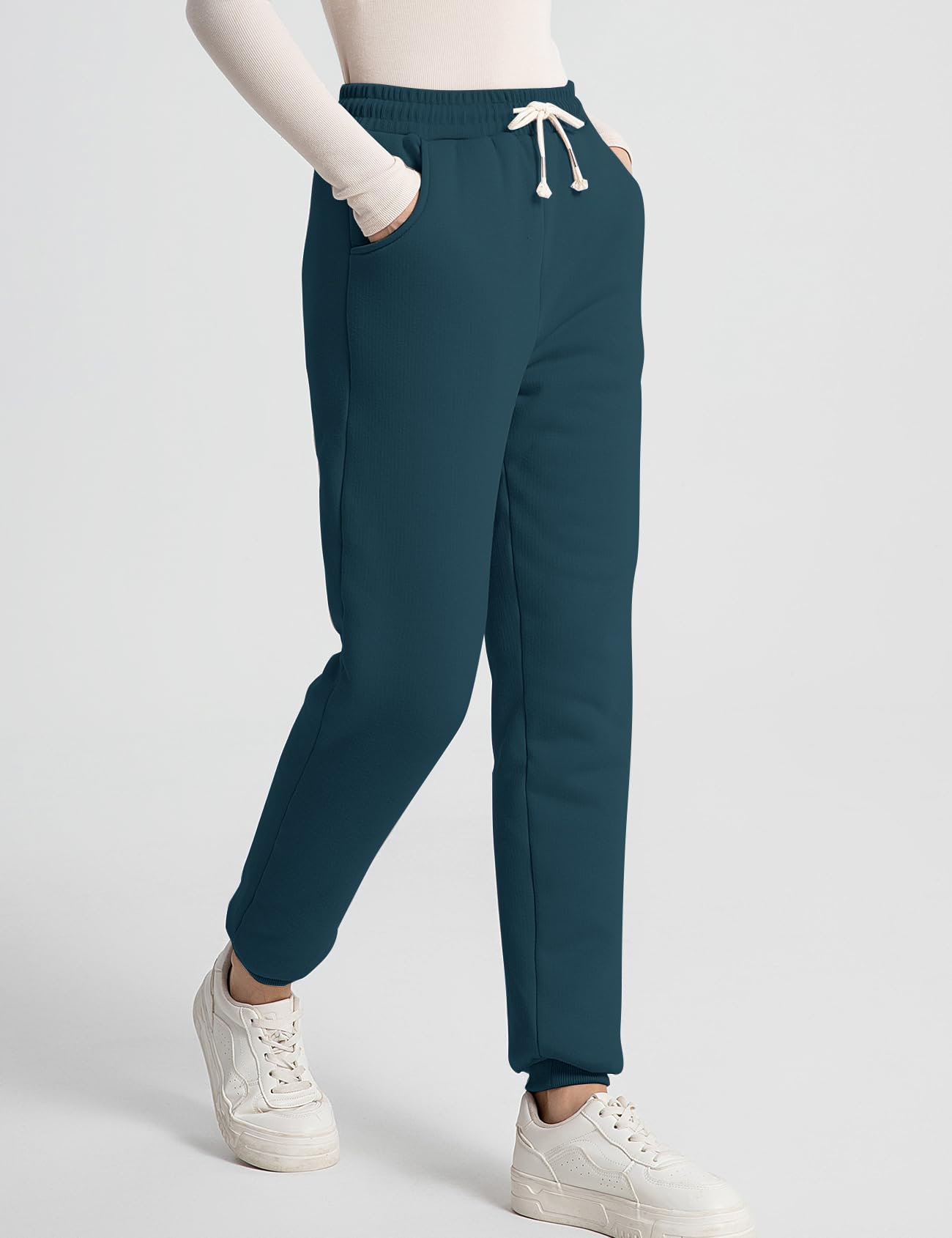 Flygo Women's Winter Warm Fleece Joggers Pants Sherpa Lined Athletic Active Sweatpants(DarkBlue-M)