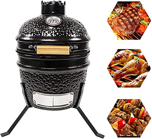 WHNB Ceramic Charcoal Grills Multifunctional Outdoor Garden Grill Without Side Table for BBQ, Camping and Picnic (13 Inch Black)