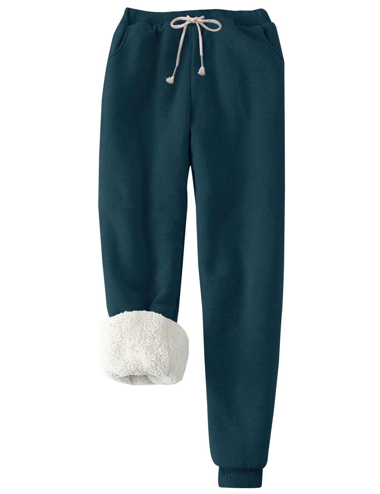 Flygo Women's Winter Warm Fleece Joggers Pants Sherpa Lined Athletic Active Sweatpants(DarkBlue-M)