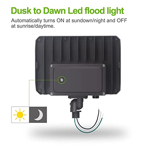Paktonvo 100W LED Flood Light with Knuckle, Outdoor Flood Light Dusk to Dawn Photocell 5000K 14000lm AC100-277V Equivalent 1000W, ETL Waterproof Wall Mount LED Security Light for Yard Garden (2 Pack)