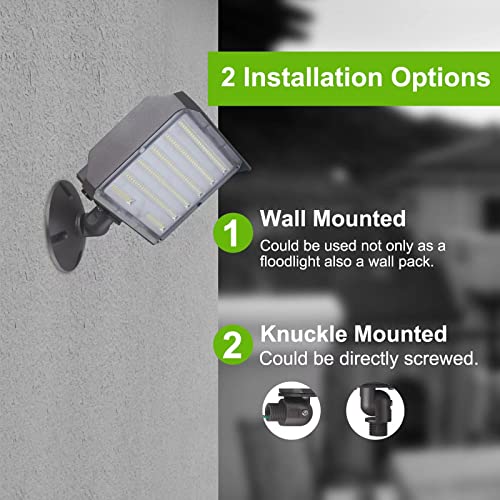 Paktonvo 100W LED Flood Light with Knuckle, Outdoor Flood Light Dusk to Dawn Photocell 5000K 14000lm AC100-277V Equivalent 1000W, ETL Waterproof Wall Mount LED Security Light for Yard Garden (2 Pack)