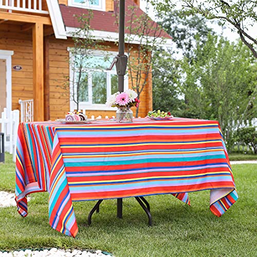 SquarePie Outdoor Tablecloth Rectangle Stain Resistant Waterproof Table Linen Table Cover with Umbrella Hole and Zipper for Picnic Patio Garden Party Tables, 52x70 Color Stripe