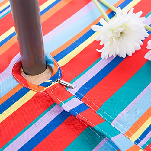 SquarePie Outdoor Tablecloth Rectangle Stain Resistant Waterproof Table Linen Table Cover with Umbrella Hole and Zipper for Picnic Patio Garden Party Tables, 52x70 Color Stripe