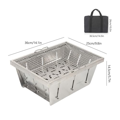 Camping Fire Pit, Foldable Campfire Grill with Storage Bag, Barbeque Grill, Lightweight Camping Grills, Camping Campfire Grill for Fireplace Outdoor Bbq Camping Fire Pit Stainless Steel Grills