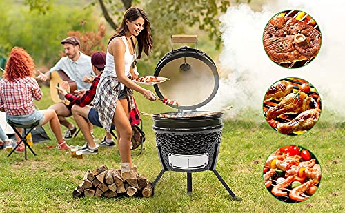 WHNB 13 Inch Mini Grill Garden Ceramic Charcoal Grills Multifunctional Outdoor Without Side Table for BBQ, Camping and Picnic -Black