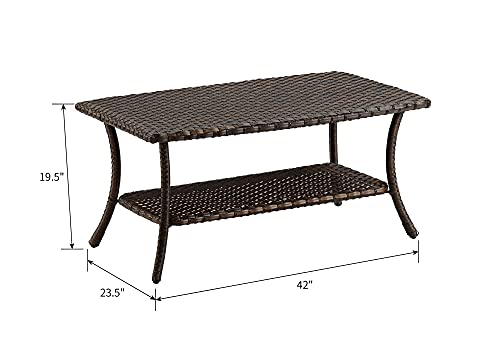 HUMMUH Wicker Patio Coffee Table,Rattan Outdoor Coffee Table with 2-Layer Storage Furniture Tables for Garden,Porch,Backyard