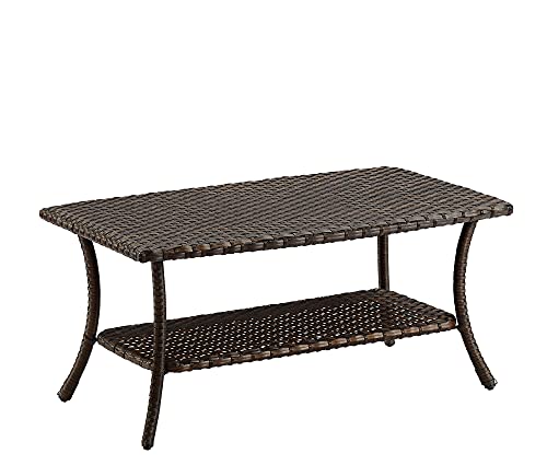 HUMMUH Wicker Patio Coffee Table,Rattan Outdoor Coffee Table with 2-Layer Storage Furniture Tables for Garden,Porch,Backyard