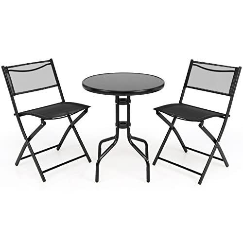 UIIAIOUIAIO 3 Piece Folding Patio Bistro Set, Metal Chairs & Table Set, Outdoor Patio Furniture Set for Garden, Front Porch, Poolside, No Assembly Needs