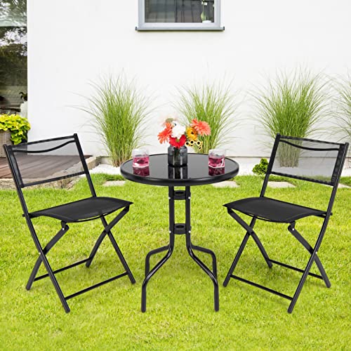 UIIAIOUIAIO 3 Piece Folding Patio Bistro Set, Metal Chairs & Table Set, Outdoor Patio Furniture Set for Garden, Front Porch, Poolside, No Assembly Needs