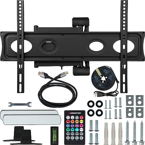 Sony KD55X77L X77L 55 Inch 4K HDR LED Smart TV with Google TV (2023) Bundle with Monster Cables Home Theater Setup Package - Full Motion Mount, Monster HDMI Cables, & Sound Reactive RGB Light Strip