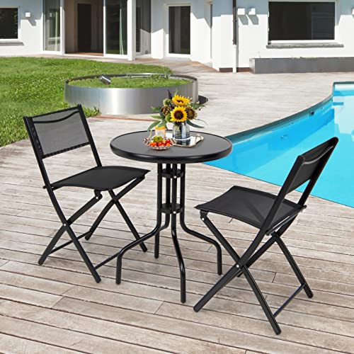 UIIAIOUIAIO 3 Piece Folding Patio Bistro Set, Metal Chairs & Table Set, Outdoor Patio Furniture Set for Garden, Front Porch, Poolside, No Assembly Needs