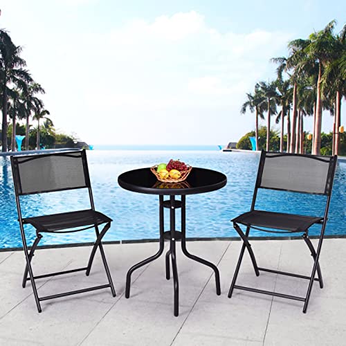 UIIAIOUIAIO 3 Piece Folding Patio Bistro Set, Metal Chairs & Table Set, Outdoor Patio Furniture Set for Garden, Front Porch, Poolside, No Assembly Needs
