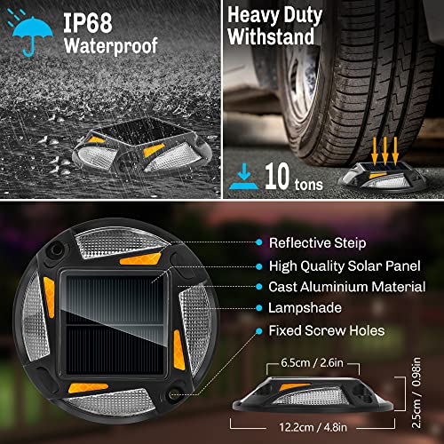 XURISEN 2-in-1 Solar Deck Lights, Dock Lights Solar Powered 4 Pack 12 LED Driveway Markers 1200mAh Outdoor IP68 Waterproof Light for Walkway Step Pathway Garden Yard