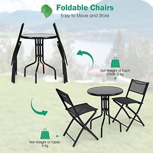 UIIAIOUIAIO 3 Piece Folding Patio Bistro Set, Metal Chairs & Table Set, Outdoor Patio Furniture Set for Garden, Front Porch, Poolside, No Assembly Needs
