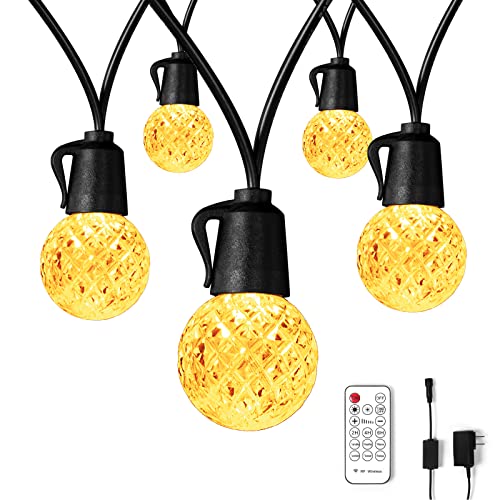 VIZTY Outdoor LED String Lights 48FT IP65 Waterproof LED Patio String Lights with 20 Pcs G40 Warm White Dimmable Bulbs Remote Control Decorative Hanging Light for Outside Balcony Porch Bistro Garden