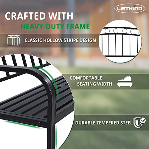 LETKIND 59" Outdoor Metal Bench Table Patio Garden Benches 3-Seater with Steel Frame for Porch, Backyard, Park