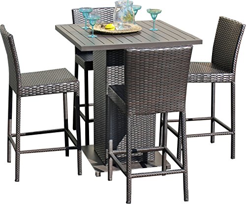 TK Classics NAPA-Pub-WITHBACK-4 5 Piece Napa Pub Table Set with Barstools Outdoor Wicker Patio Furniture