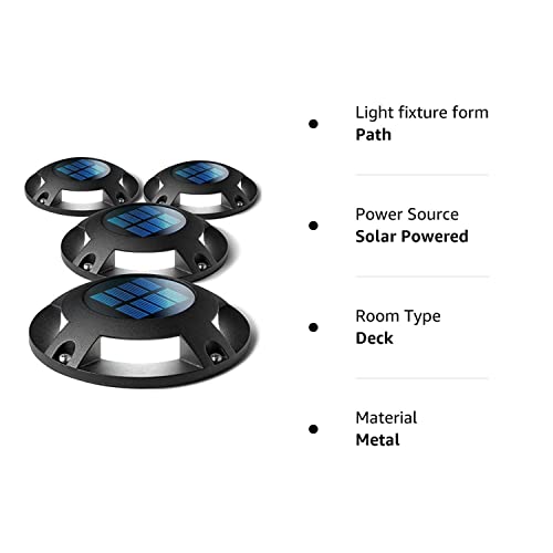 Home Zone Security 4 Packs Solar Deck Light Outdoor 20 Lumens Waterproof Weather Resistant, No Wiring, Auto On Sensor Fence Light, Durable Aluminum Plastic Case for Decor Step Pathway Backyard Garden
