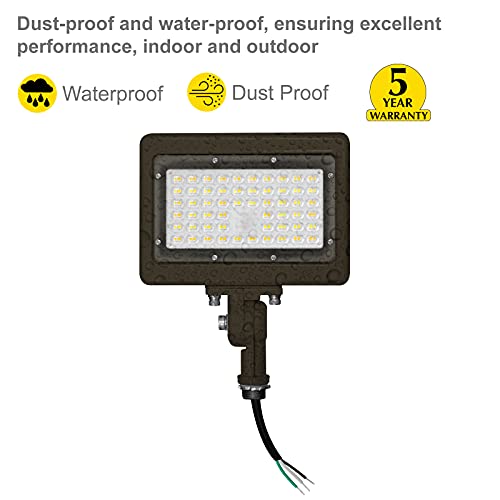 NUWATT LED Flood Light Outdoor 50W, Waterproof LED Flood Light with 1/2" Knuckle Mount, 7050 Lumens, 3CCT Color Selectable LED Flood Light for Yard Garden Garage Commercial, 100-277V, Bronze Finish
