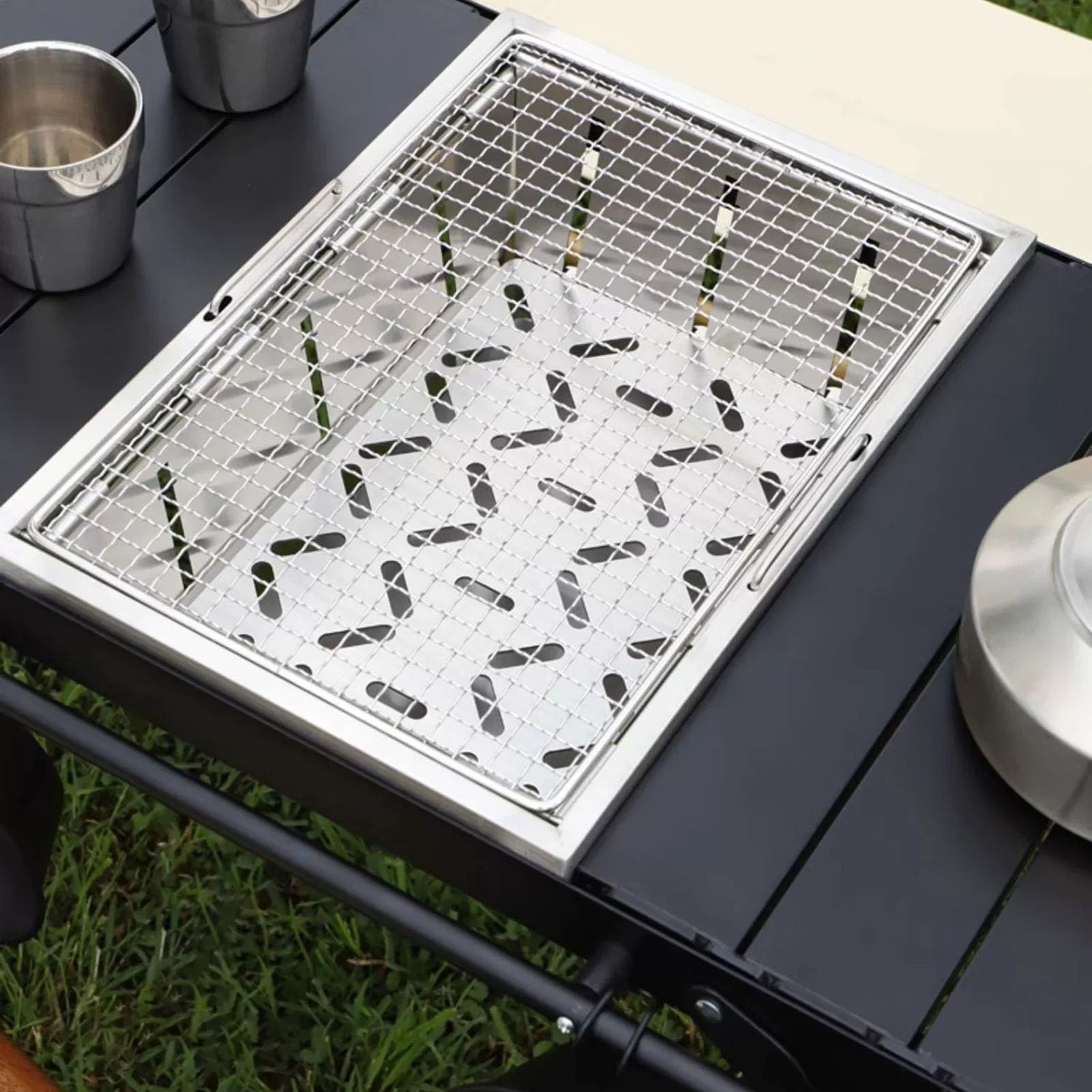 Camping Fire Pit, Portable Camping Grills with Storage Bag, Foldable Camping Campfire Grill for Fireplace Outdoor BBQ Camping, Fire Pit Stainless Steel Grills for Picnics Party