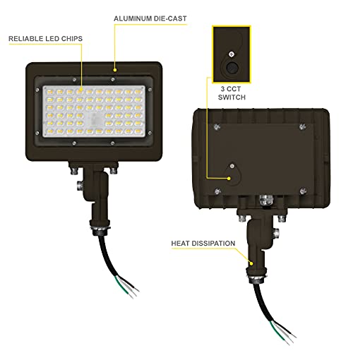 NUWATT LED Flood Light Outdoor 50W, Waterproof LED Flood Light with 1/2" Knuckle Mount, 7050 Lumens, 3CCT Color Selectable LED Flood Light for Yard Garden Garage Commercial, 100-277V, Bronze Finish