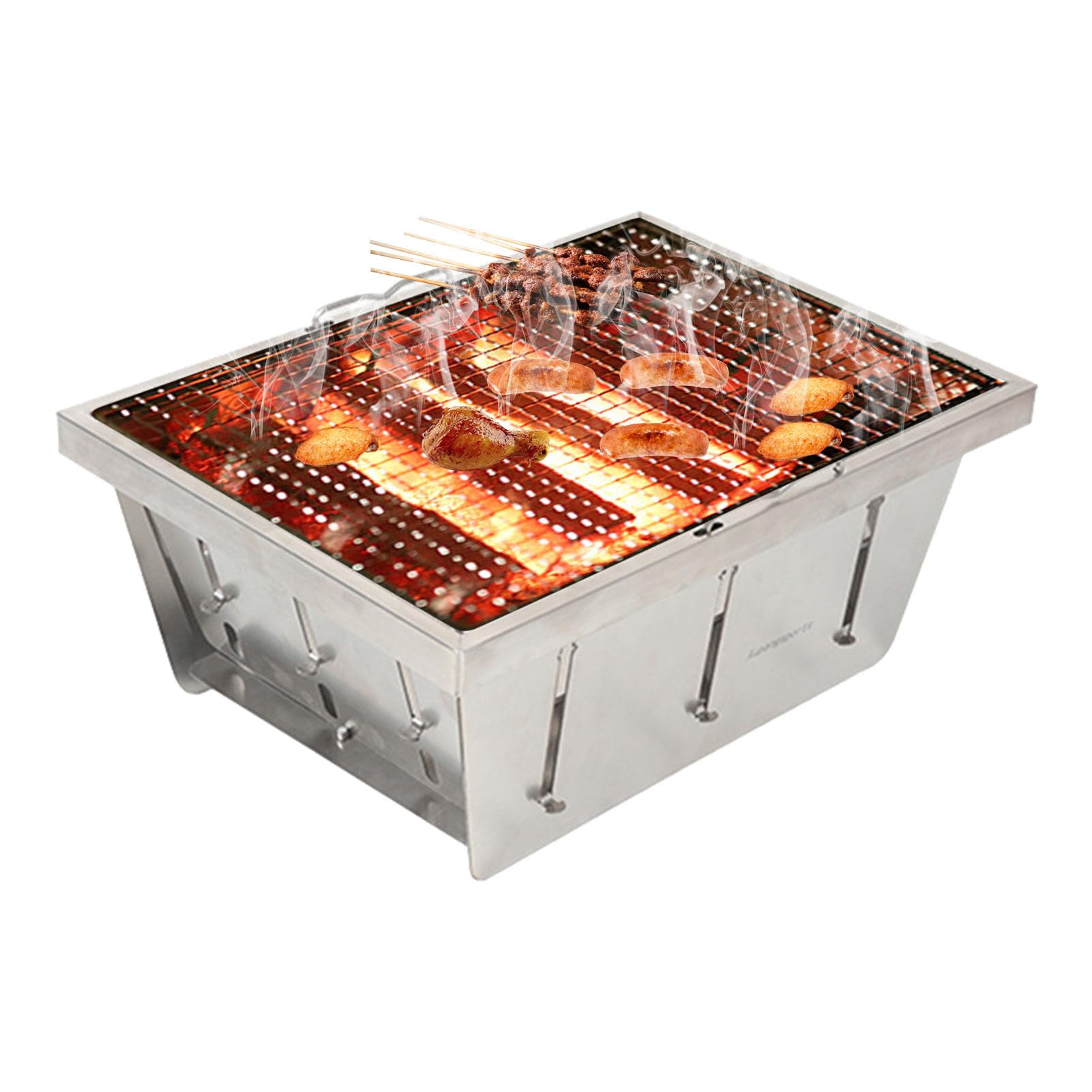 Camping Fire Pit, Portable Camping Grills with Storage Bag, Foldable Camping Campfire Grill for Fireplace Outdoor BBQ Camping, Fire Pit Stainless Steel Grills for Picnics Party