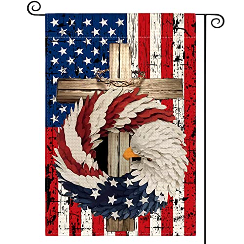 AVOIN colorlife Patriotic Stars and Stripes Eagle Wreath Garden Flag 12x18 Inch Double Sided Outside, USA 4th of July Memorial Day Independence Day Watercolor Yard Outdoor Decoration