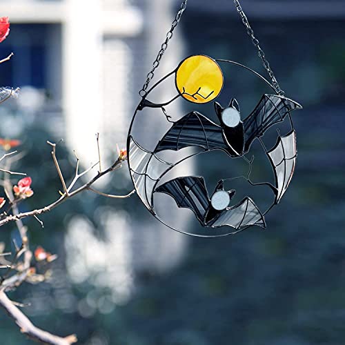 Kumprohu Bat Decor Gothic Wall Window Hangings Stained Metal Moon Panel Halloween Christmas Decoration for Home Office Kitchen Living Room Outdoor Garden