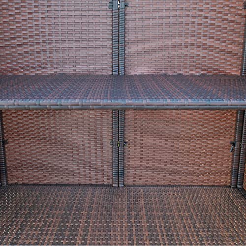 MCombo Patio Bar Set, Wicker Outdoor Table and 2 Stools, 3 Piece Patio Furniture with Storage for Poolside, Backyard, Garden, Porches 6085-1201 (Brown)