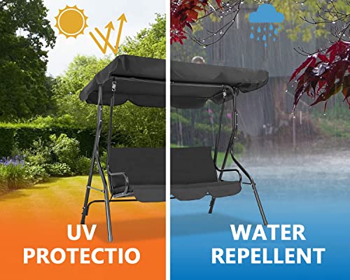 Patio Swing with Canopy Backyard Swing Outdoor Swing Chair with Adjustable Tilt Canopy Removable Cushions Stable Frame Comfortable Armrests for Patio Outdoor Backyard Garden Black
