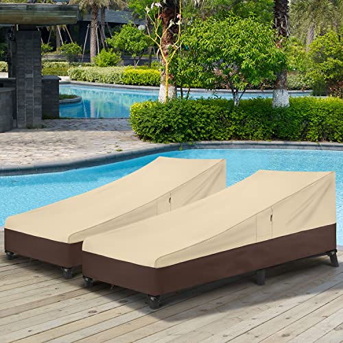 Arcedo 60 Inch Patio Sofa Cover and 2 Pack 80 Inch Patio Chaise Lounge Covers, Waterproof Outdoor Furniture Covers, Beige & Brown