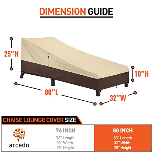 Arcedo 60 Inch Patio Sofa Cover and 2 Pack 80 Inch Patio Chaise Lounge Covers, Waterproof Outdoor Furniture Covers, Beige & Brown