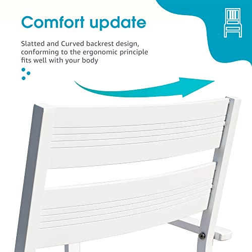 Soleil Jardin 3-Piece Outdoor Bistro Set Aluminum Patio Furniture Bistro Table Set Outdoor Dining Table and Stackable Chairs with Cushion, White Finish & Lattice Cushion