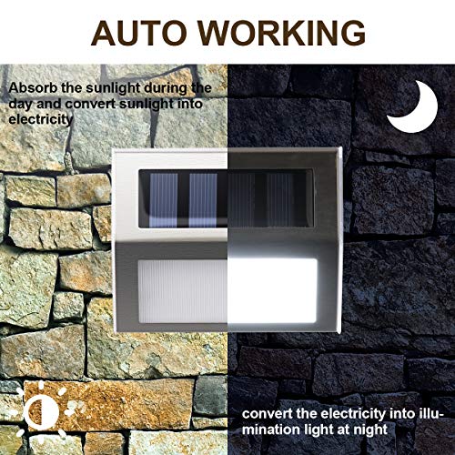 GIGALUMI 6 Pack Solar Deck Lights,3 LED Solar Stair Lights Outdoor LED Step Lighting Stainless Steel Waterproof Led Solar Lights for Step,Stairs,Pathway,Walkway,Garden-(Cold White)