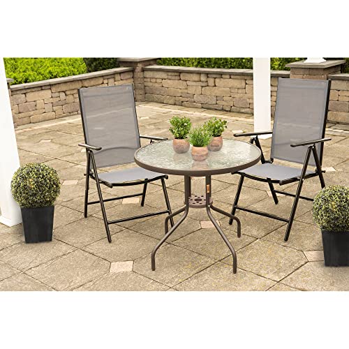 Garden Elements Outdoor Wave Glass Patio Dining Furniture Round Steel Table, Brown, 31.5"