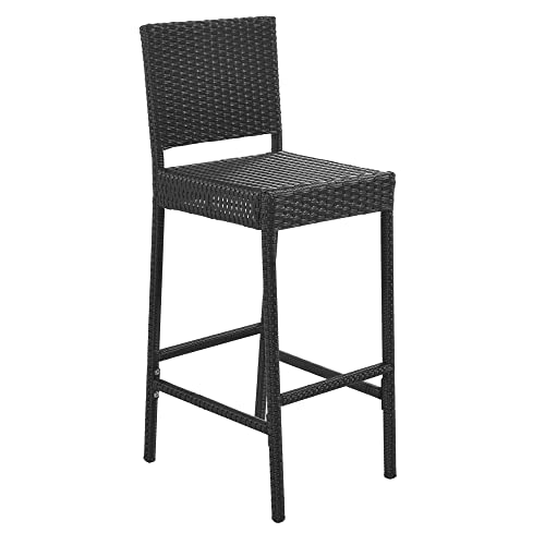 Outdoor Patio 7-Piece Rattan Dining Table Set, PE Wicker Bar Furniture Set with Wood Tabletop and 6 Dining Chairs for Backyard, Garden(Black2-7PCS)