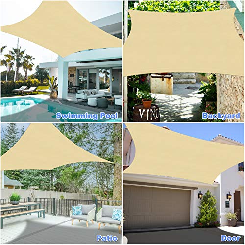Amazmic Sun Shade Sail Rectangle 10'x10' UV Block Waterproof Canopy Outdoor Activities Patio/Garden/Backyard/Swimming Pools/Carports, Beige