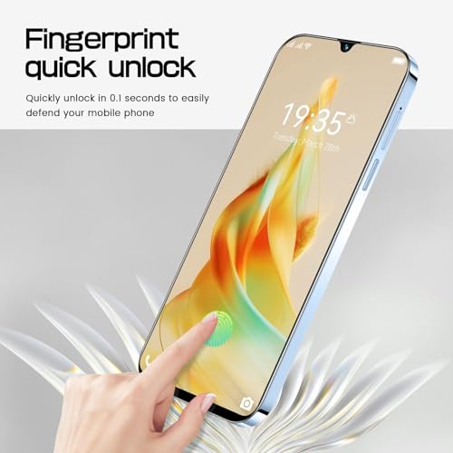 Smartphone, 6.5inch Ultra HD Screen 13 MP Camera Face Recognition Unlocked Cell Phone 4GB RAM 64GB ROM 8000mAh High Capacity Battery Triple Card Slot Mobile Phone (Blue)