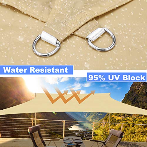 Amazmic Sun Shade Sail Rectangle 10'x10' UV Block Waterproof Canopy Outdoor Activities Patio/Garden/Backyard/Swimming Pools/Carports, Beige