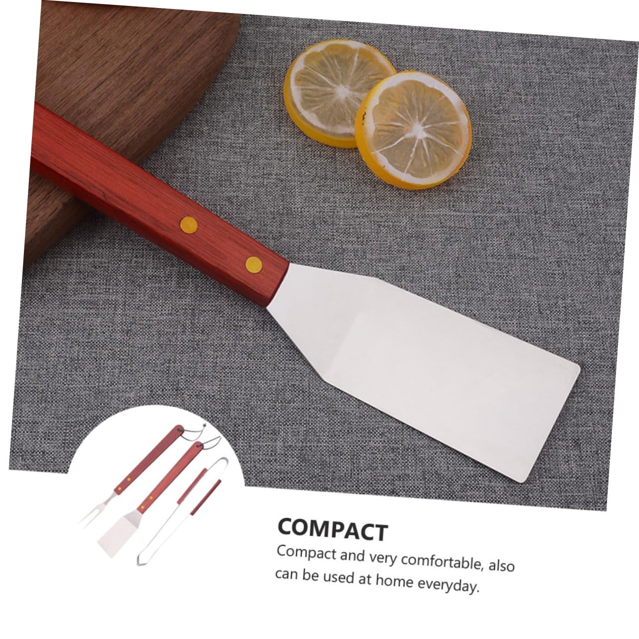 GANAZONO 3 Pcs Three Piece Barbecue Set Stainless Steel BBQ Tools Barbecue Roasting Sticks Grilling Barbeque Food Tongs BBQ Spatula Outdoor Accessories Grill Utensils Fork Wooden Major