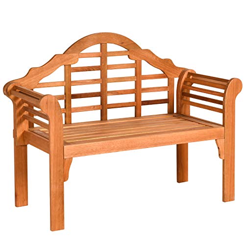 RELAX4LIFE Wooden Garden Bench for Outdoors & Indoor Patio Foldable Bench 4 Ft with Crown-Like Backrest and Curved Armrest Poolside, Porch, Balcony, Garden Eucalyptus Two Person Loveseat Chair