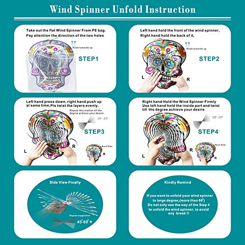 Fonmy Kinetic 3D Metal Garden Wind Spinner Quality Hanging Ornament for Home and Garden 12inch Mandala Daisy Sugar Skull Wind Spinners