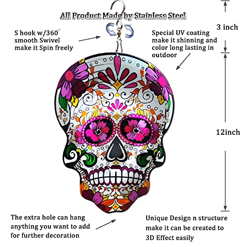 Fonmy Kinetic 3D Metal Garden Wind Spinner Quality Hanging Ornament for Home and Garden 12inch Mandala Daisy Sugar Skull Wind Spinners