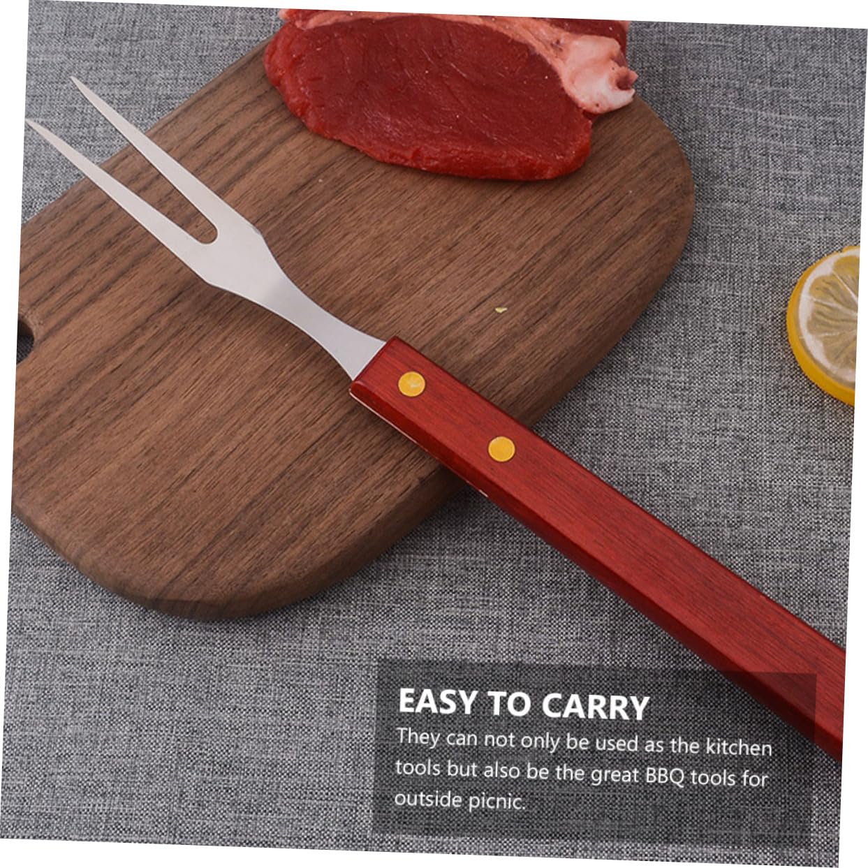 GANAZONO 3 Pcs Three Piece Barbecue Set Stainless Steel BBQ Tools Barbecue Roasting Sticks Grilling Barbeque Food Tongs BBQ Spatula Outdoor Accessories Grill Utensils Fork Wooden Major