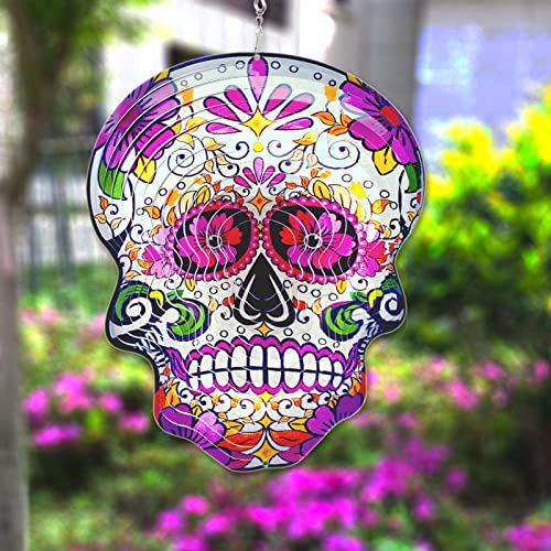 Fonmy Kinetic 3D Metal Garden Wind Spinner Quality Hanging Ornament for Home and Garden 12inch Mandala Daisy Sugar Skull Wind Spinners