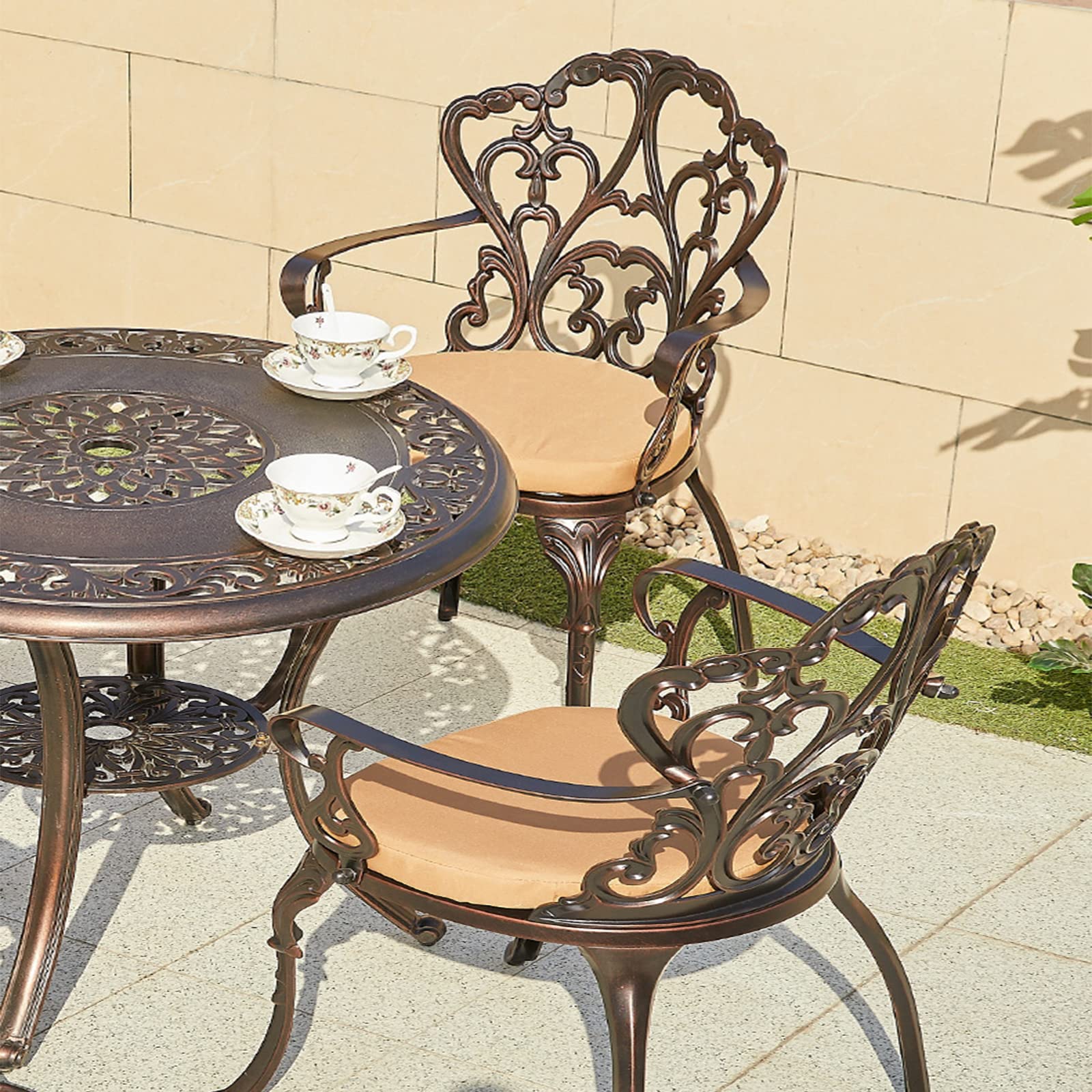 EESHHA Garden Bench 3 Pcs Cast Aluminum Set Garden Furniture Dining Table Chairs Antique Outdoor Seat Patio Seater (D) (C)