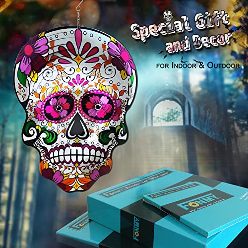 Fonmy Kinetic 3D Metal Garden Wind Spinner Quality Hanging Ornament for Home and Garden 12inch Mandala Daisy Sugar Skull Wind Spinners