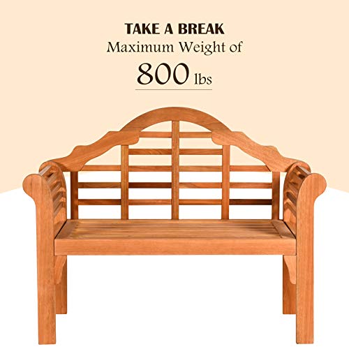 RELAX4LIFE Wooden Garden Bench for Outdoors & Indoor Patio Foldable Bench 4 Ft with Crown-Like Backrest and Curved Armrest Poolside, Porch, Balcony, Garden Eucalyptus Two Person Loveseat Chair