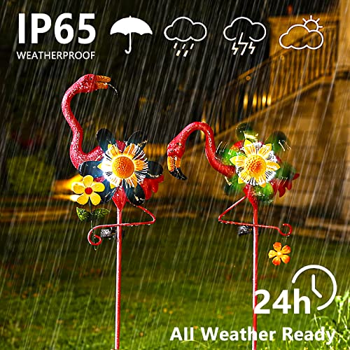 Histoacryl 2 Pack Pink Flamingos Outdoor Decorations, Metal Flamingo Solar Stakes Lights with Wind Spinner, Yard Sculptures Art Decorative for Garden, Patio, Landscape, Pathway, Christmas