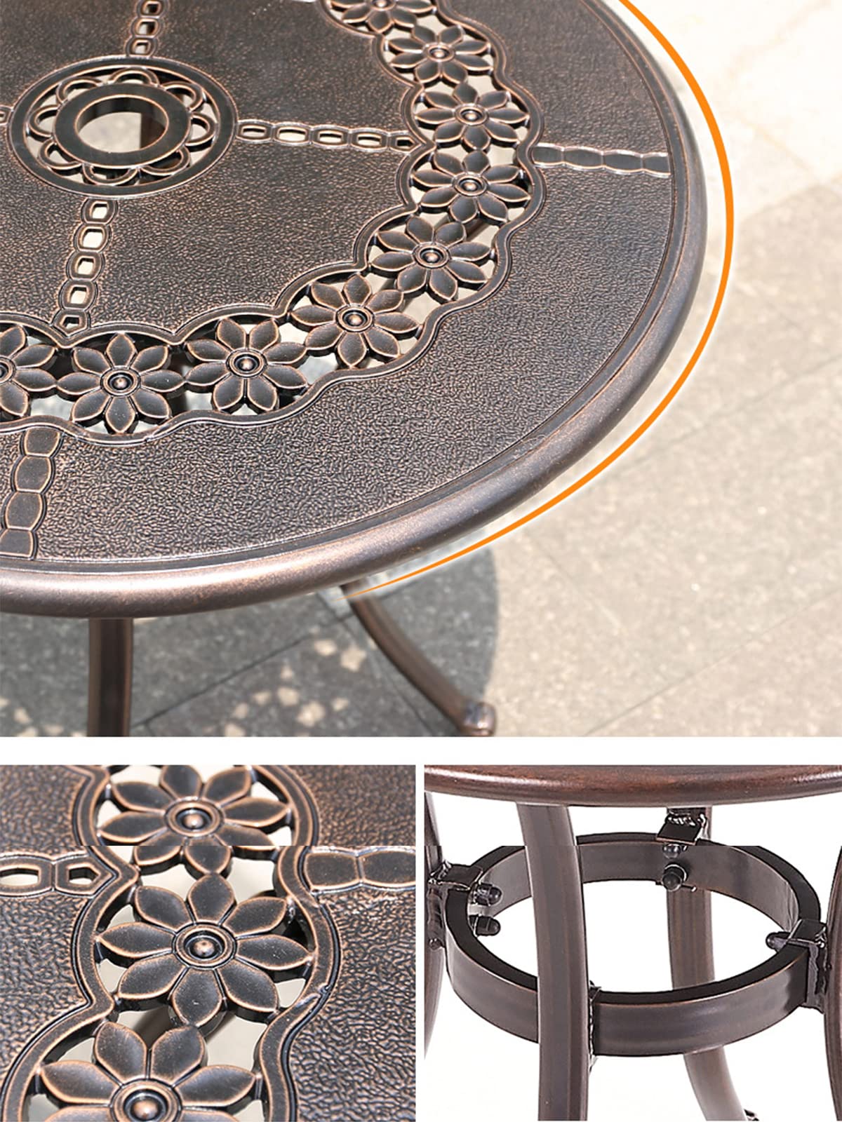 EESHHA Garden Bench 3 Pcs Cast Aluminum Set Garden Furniture Dining Table Chairs Antique Outdoor Seat Patio Seater (D) (C)